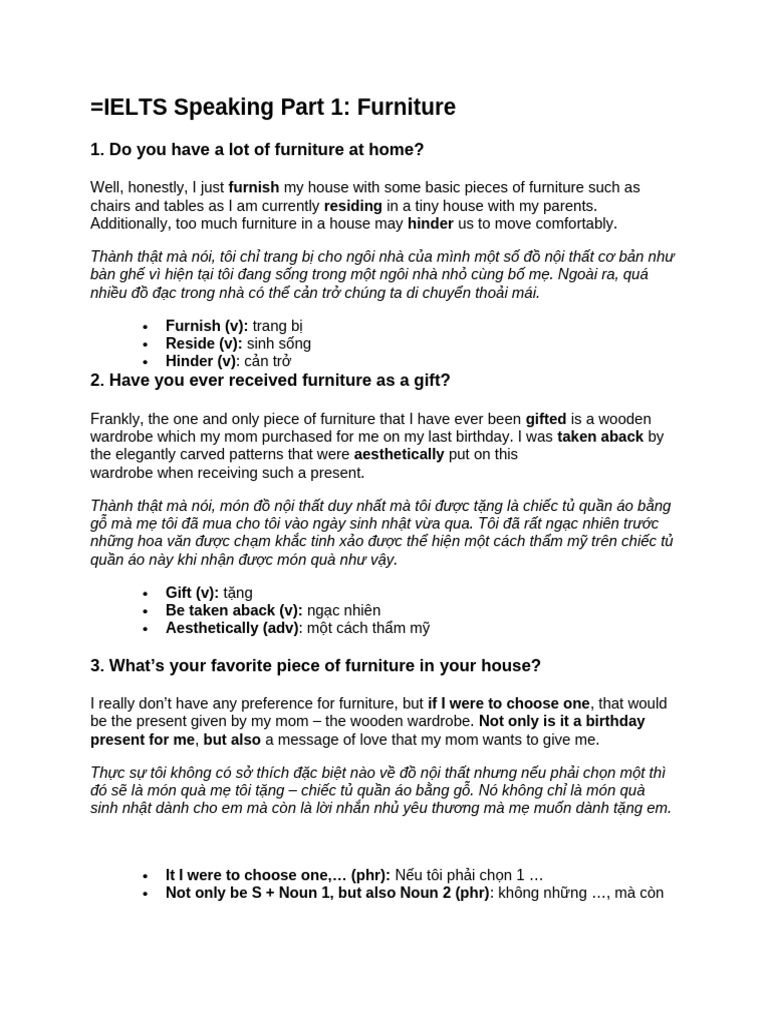 Ielts Speaking - Furniture | PDF