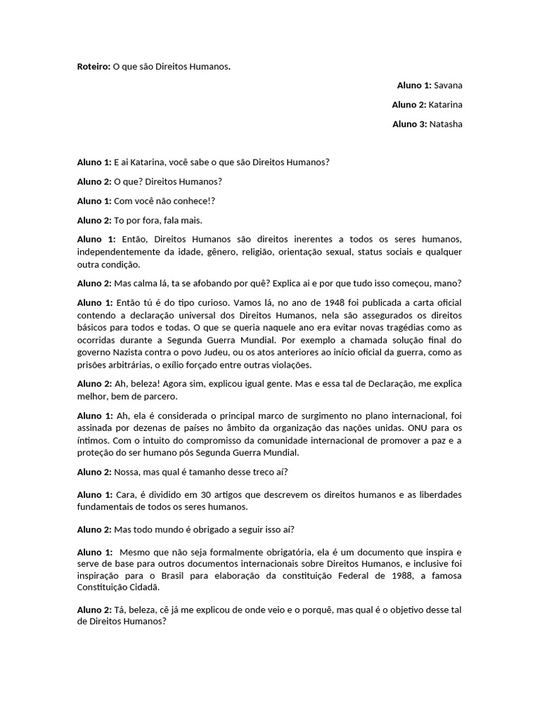 Roteiro - FANTOCHES - DIREITOS HUMANOS | PDF | Direitos Humanos | Liberdade