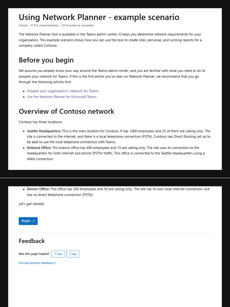 Using Network Planner - Example Scenario - Microsoft Teams - Microsoft Learn | PDF