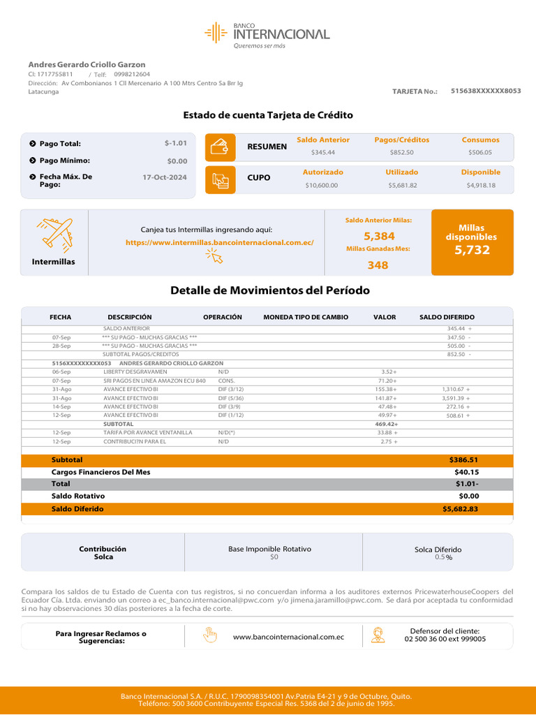 Estado Cuenta Septiembre-2024 | PDF | Finanzas personales | Dinero