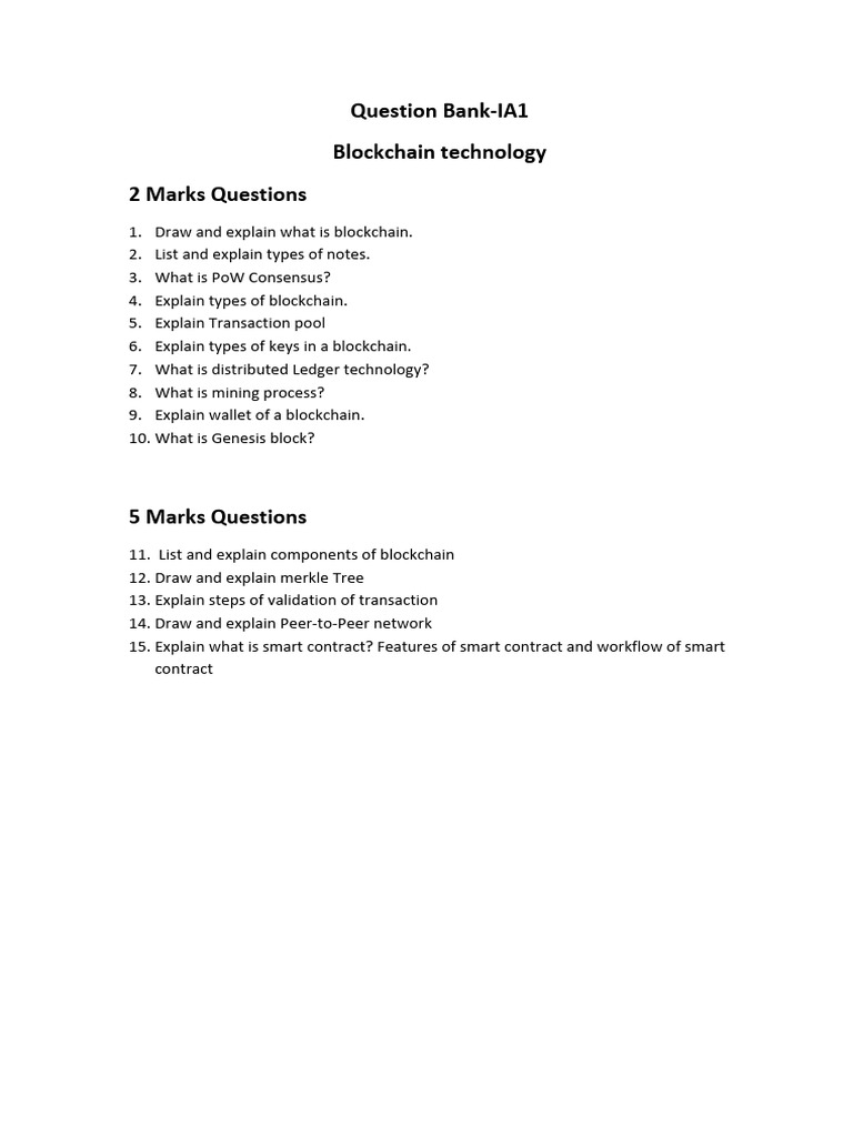 Question Bank Blockchain Technology IA1 | PDF