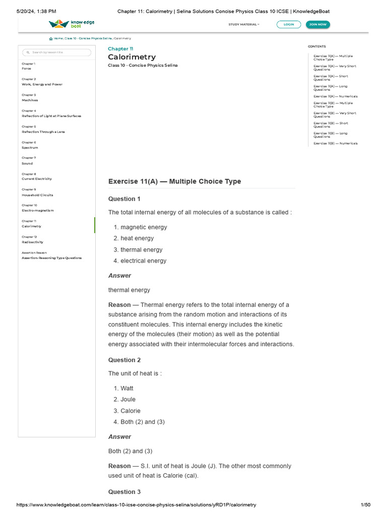 Chapter 11 - Calorimetry - Selina Solutions Concise Physics Class 10 ...