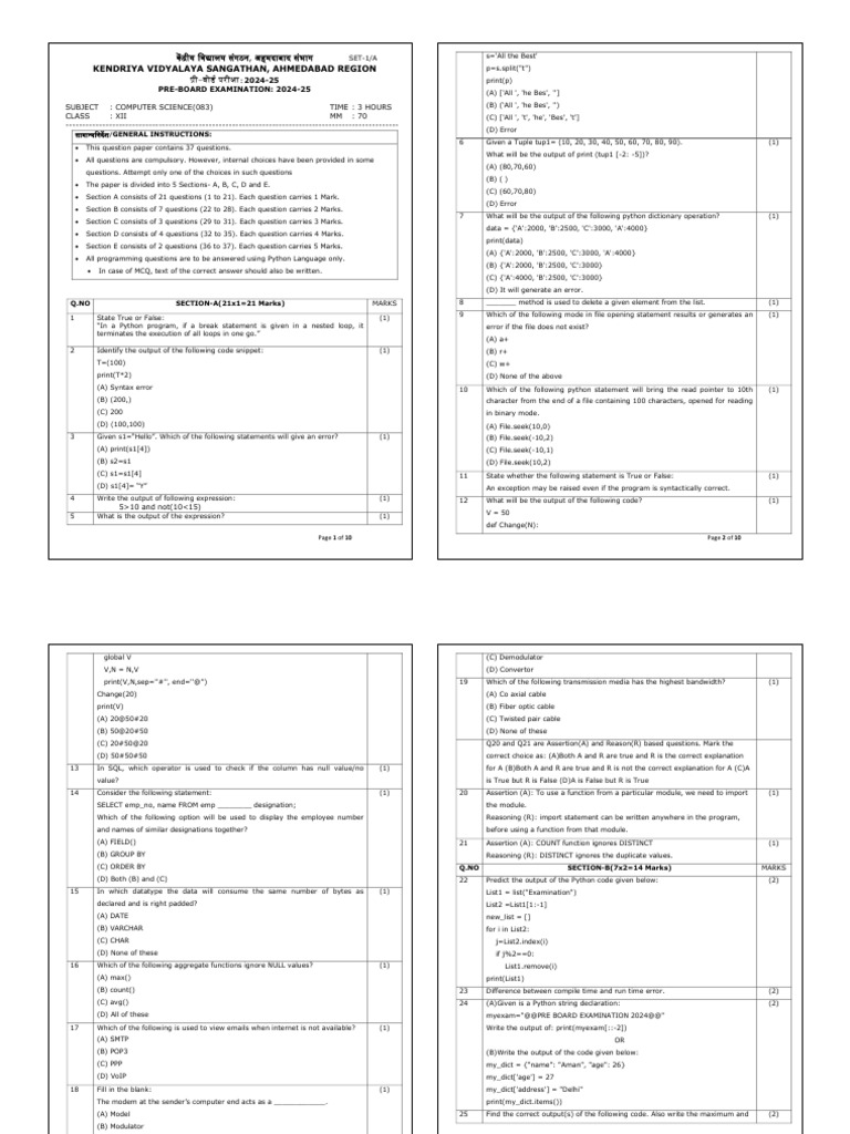 Cs Xii QP PB 2024 25 Set I A | PDF | Control Flow | Software