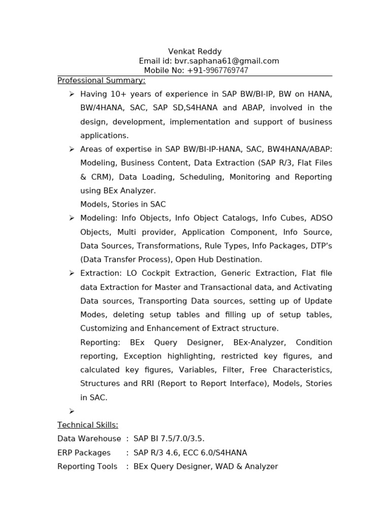 Venkat Reddy - SAP BW4HANA | PDF | Data | Data Management