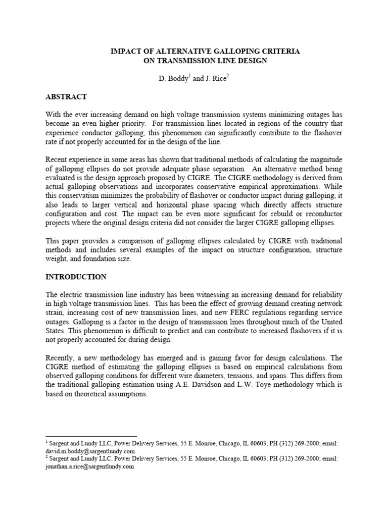 Impact of Alternative Galloping Criteria On Transmission Line Design ...