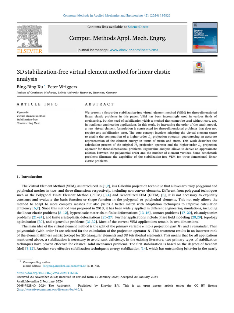 CMAME-2024-BingBingXu-3D Stabilization-free Virtual Element Method for Linear Elastic Analysis ...
