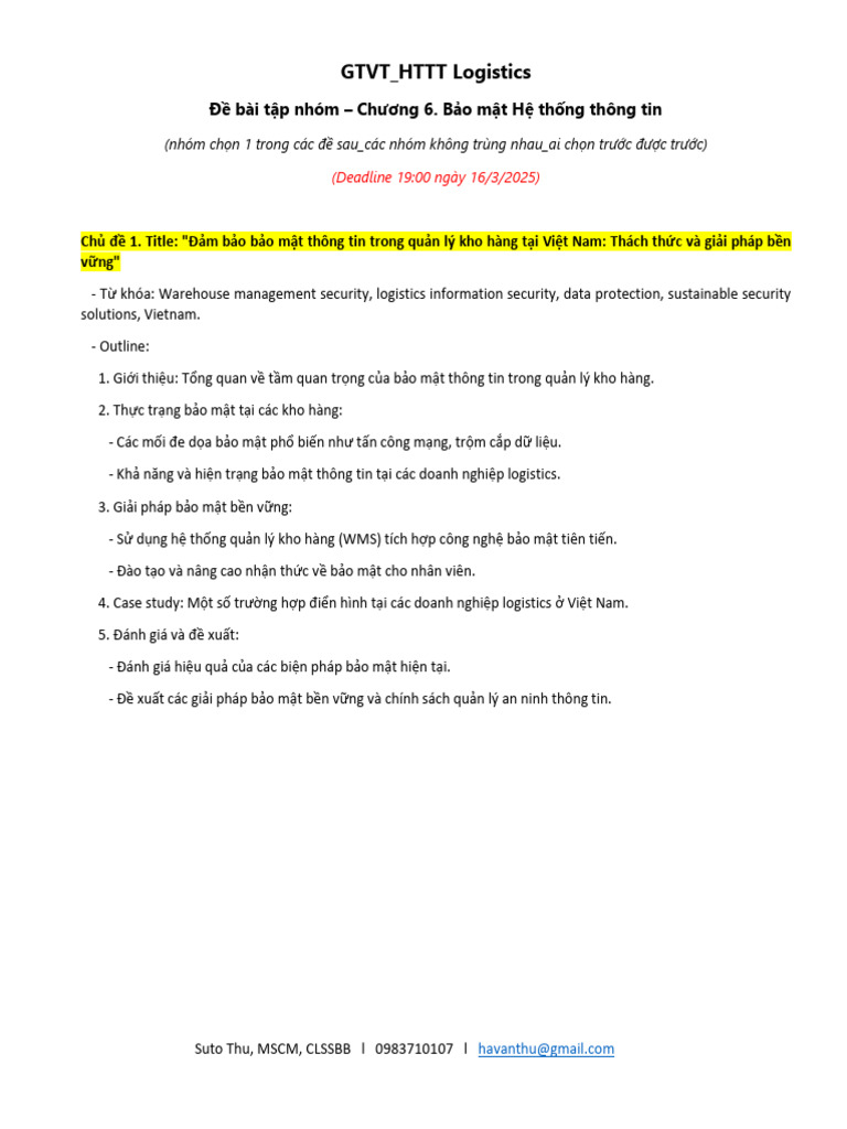 GTVT_HTTT Logistics_Bài Tập Nhóm_Case Study_Chương 5 | PDF