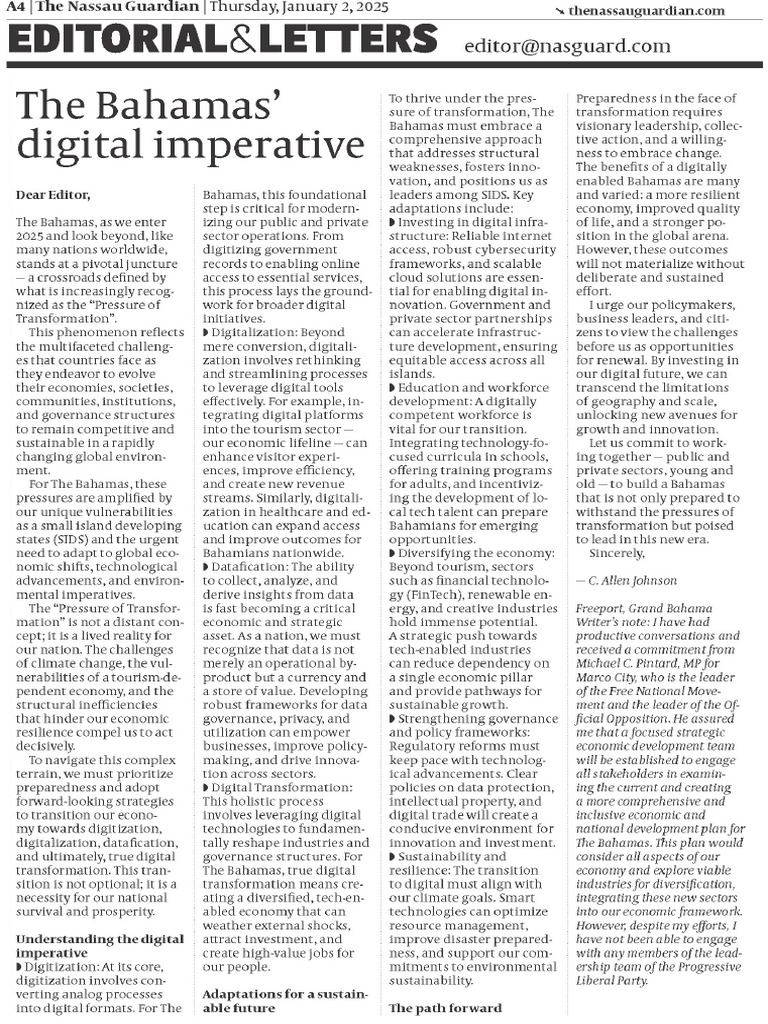 The Bahamas' Digital Imperative Nassau Guardian 2025.01.02 | PDF