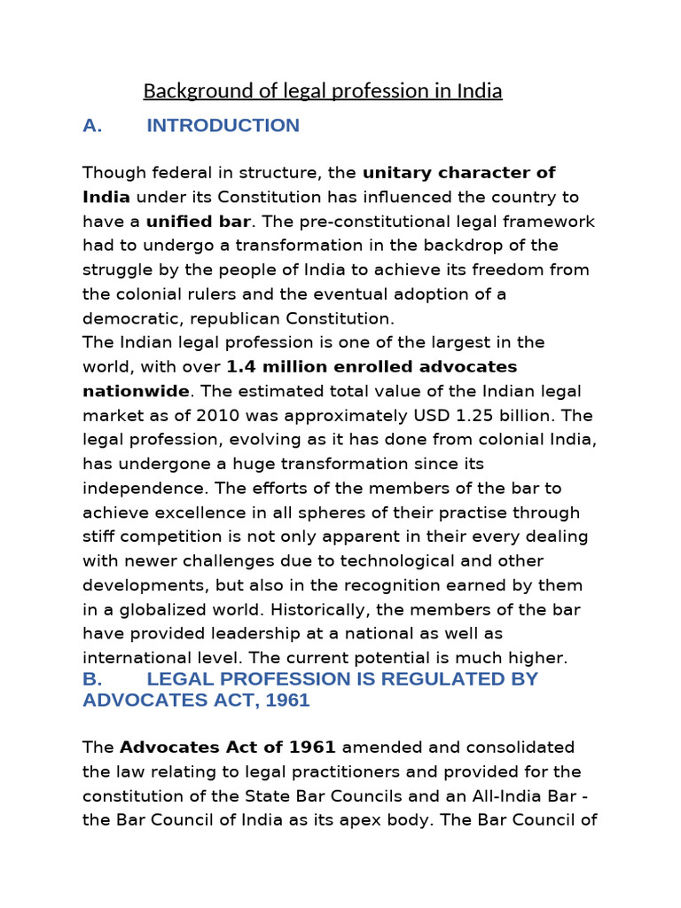 Background of Legal Profession in India Gal Profession | PDF | Advocate ...