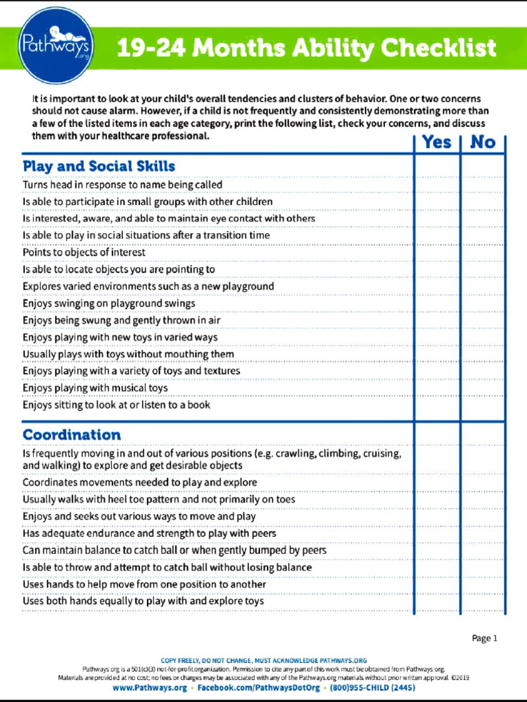 Ability Check List (19-24 Months | PDF | Toys | Psychology