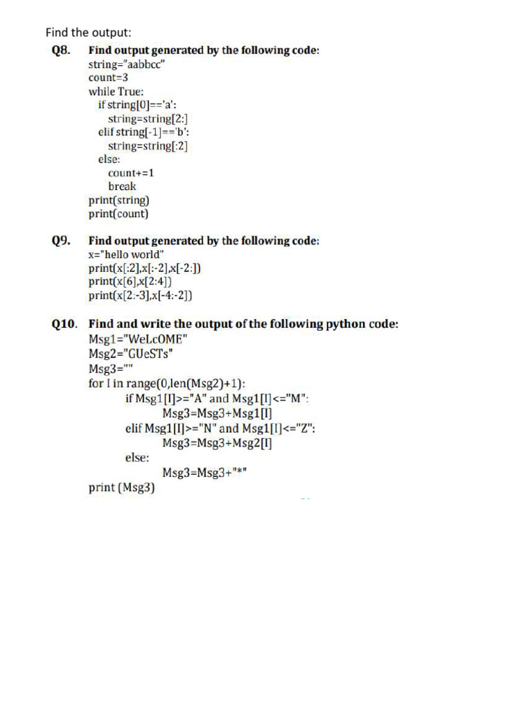Output Based Questions | PDF Output Based Questions | PDF