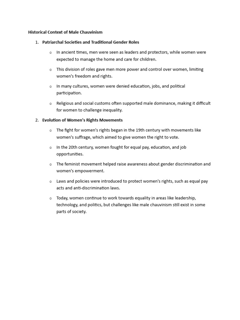 Historical Context of Male Chauvinism Patriarchal Societies and ...