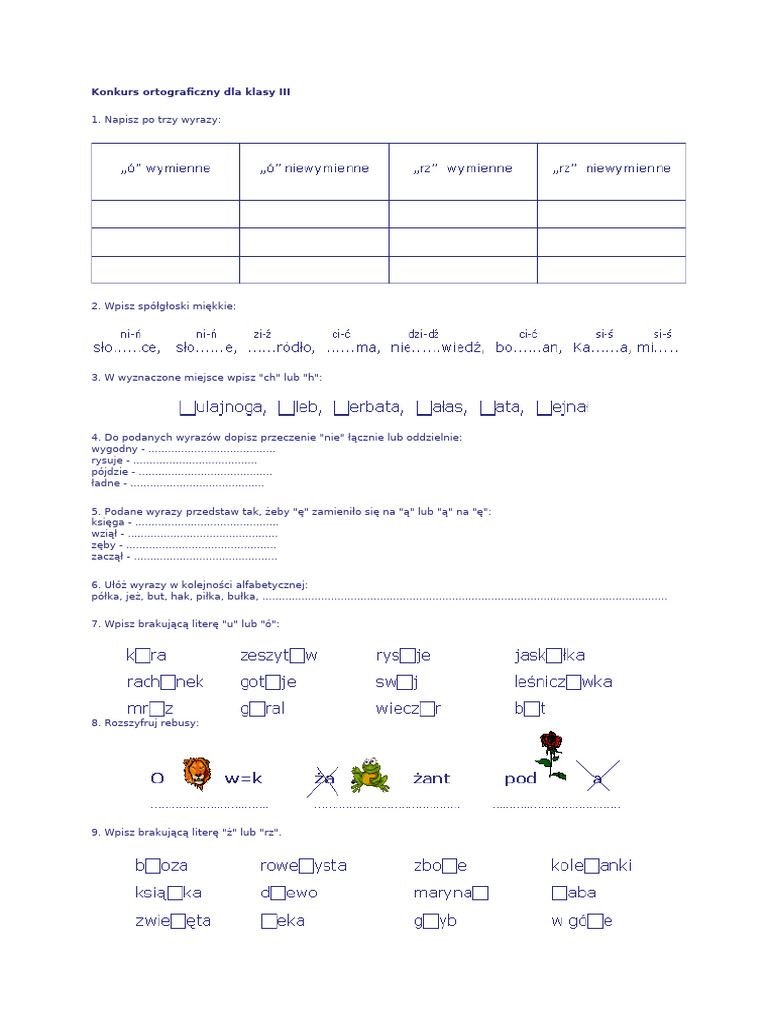 Konkurs Ortograficzny Dla Klasy III | PDF
