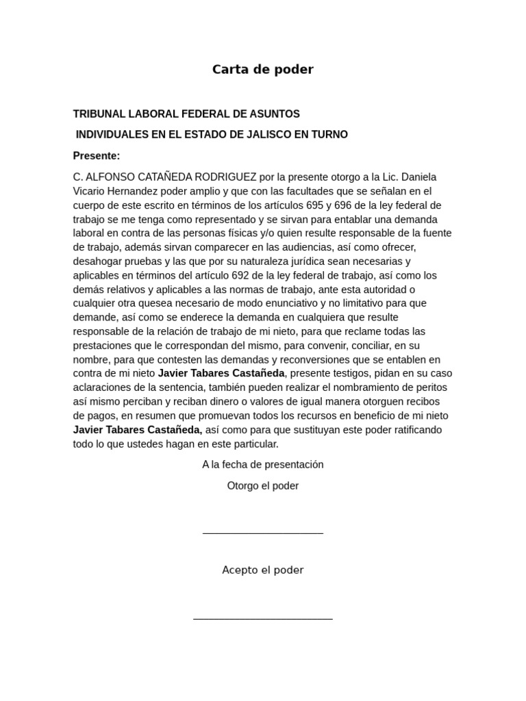 Carta de Poder Laboral | PDF