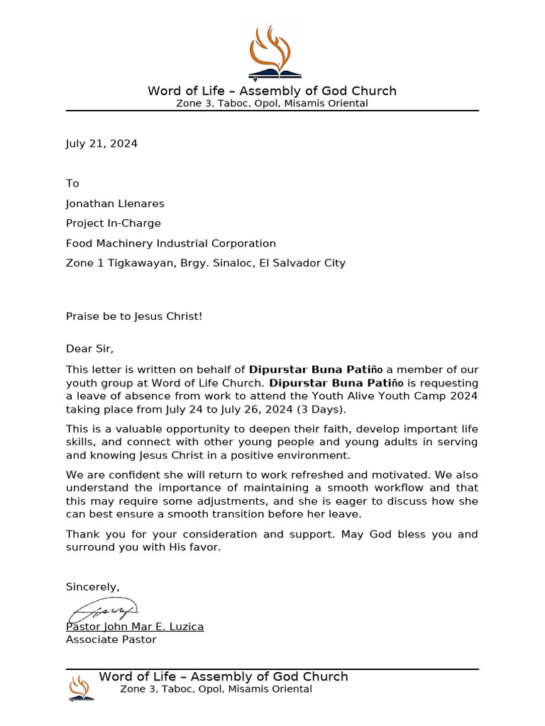 LETTER - EXCUSE FROM WORK | PDF