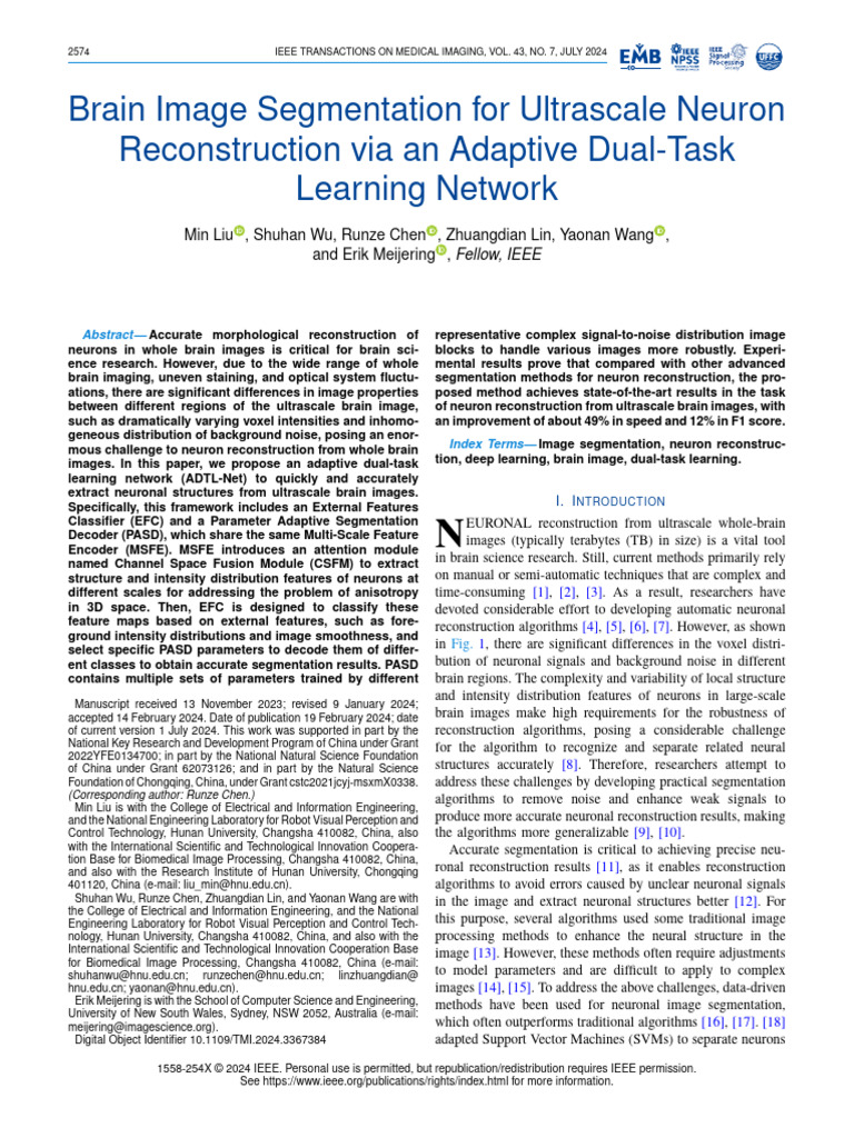Brain Image Segmentation For Ultrascale Neuron Reconstruction Via An Adaptive Dual-Task Learning ...
