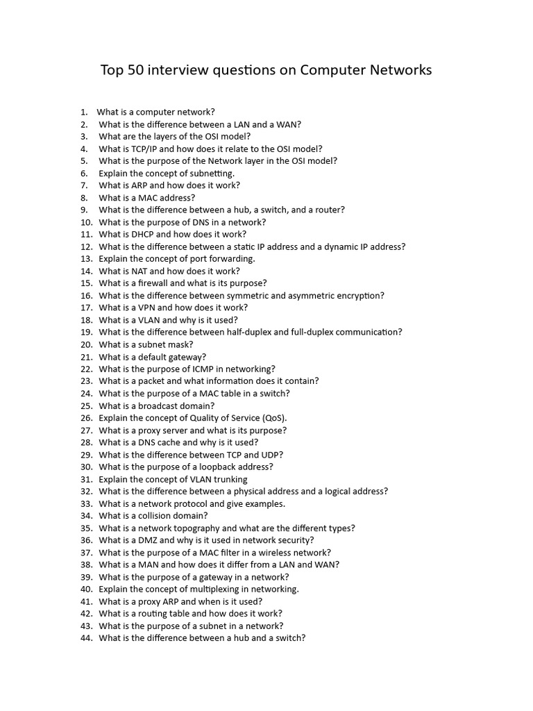 Top 50 Interview Questions On Computer Networks | PDF | Computer ...