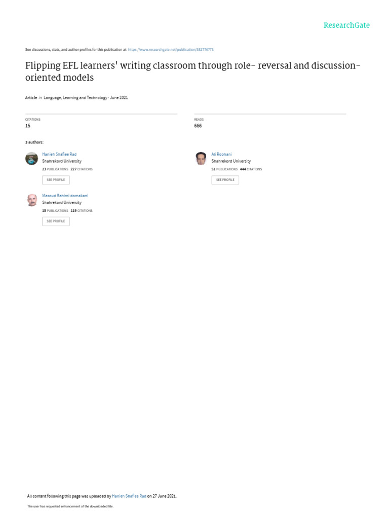 Flipping EFL Writing Classrooms | PDF | English As A Second Or Foreign ...