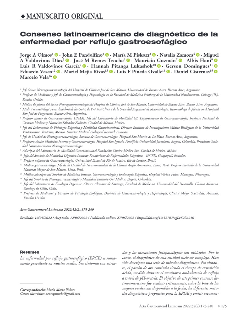 Consenso Latinoamericano de Enfermedad Por Reflujo Gastroesofágico | PDF