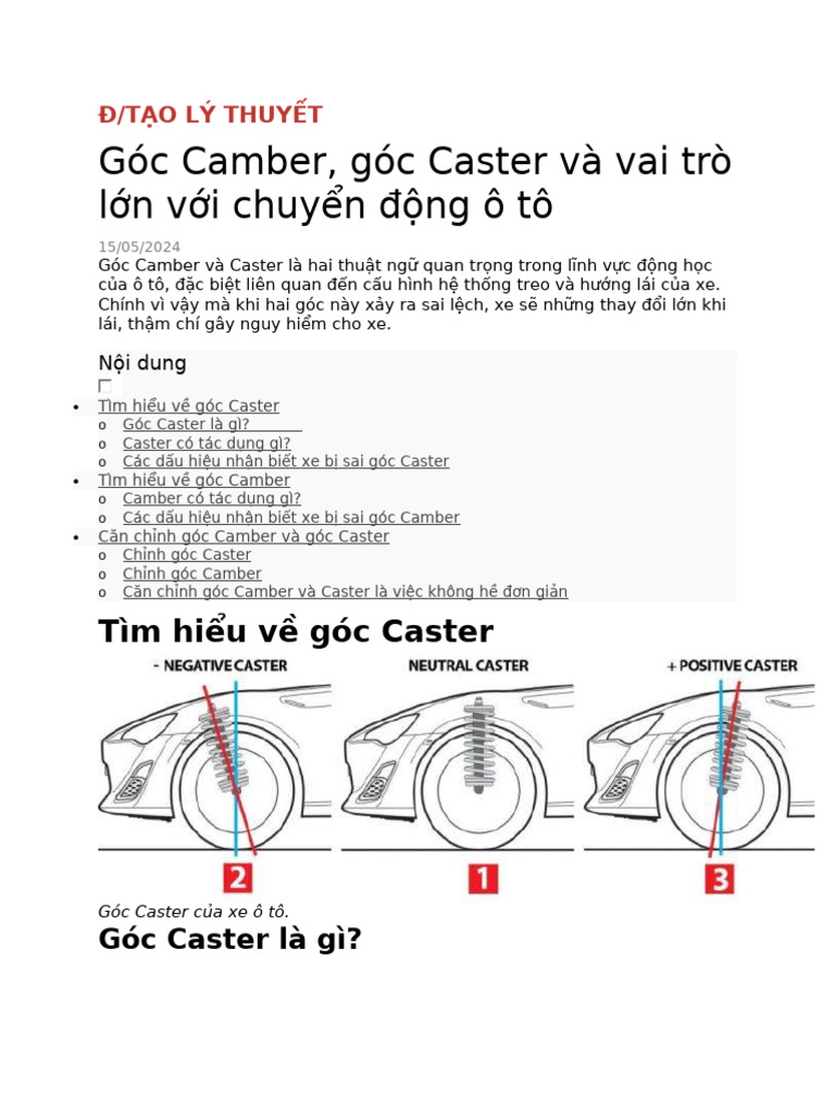 GÓC ĐẶT BÁNH XE VÀ CÁC DẤU HIỆU SAI LỆCH GÓC ĐẶT BÁNH XE | PDF