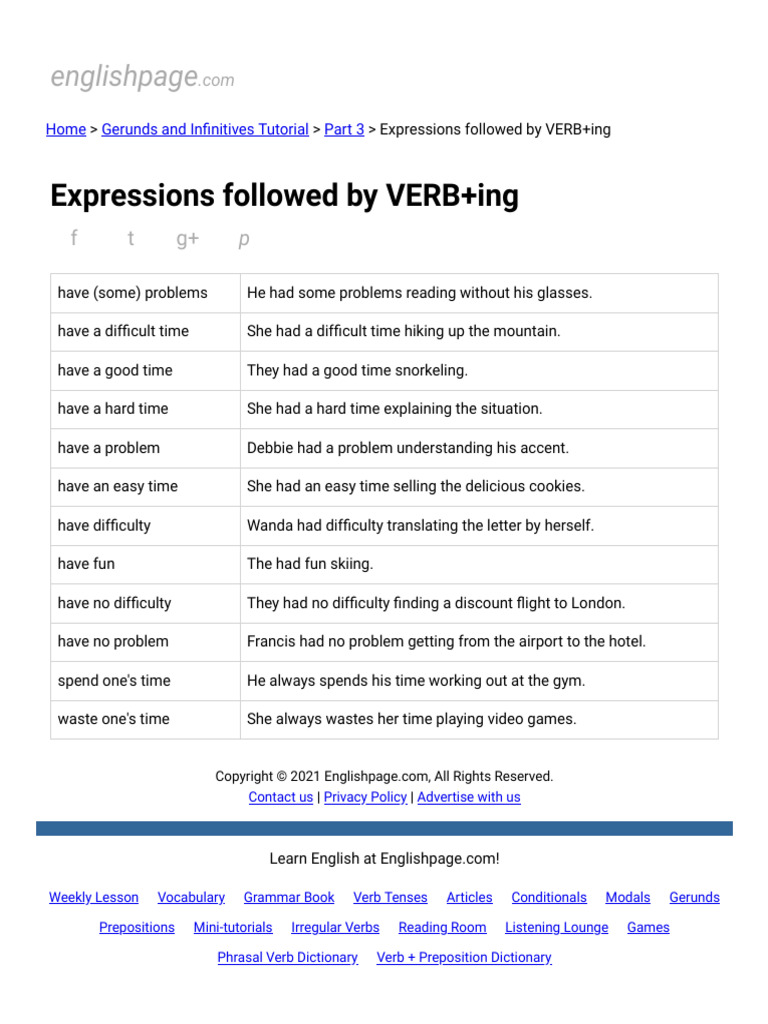 Expressions followed by VERB+ing | PDF