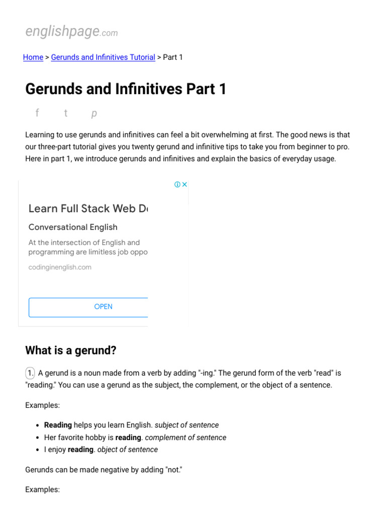 Gerunds and Infinitives Part 1 | PDF | Verb | Subject (Grammar)