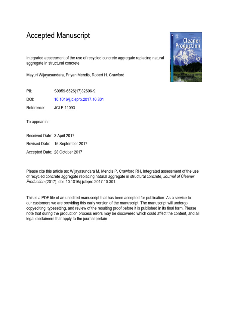 Accepted Manuscript: 10.1016/j.jclepro.2017.10.301 | PDF | Concrete | Life Cycle Assessment