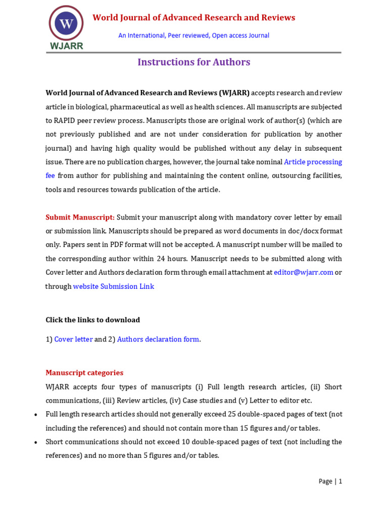 WJARR Publication Guidelines and Fees | PDF | Academic Publishing ...