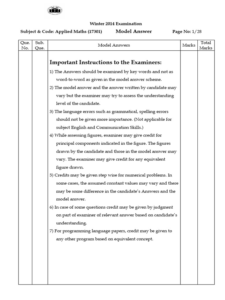 17301 2014 Winter Model Answer Paper | PDF | Tangent | Curvature