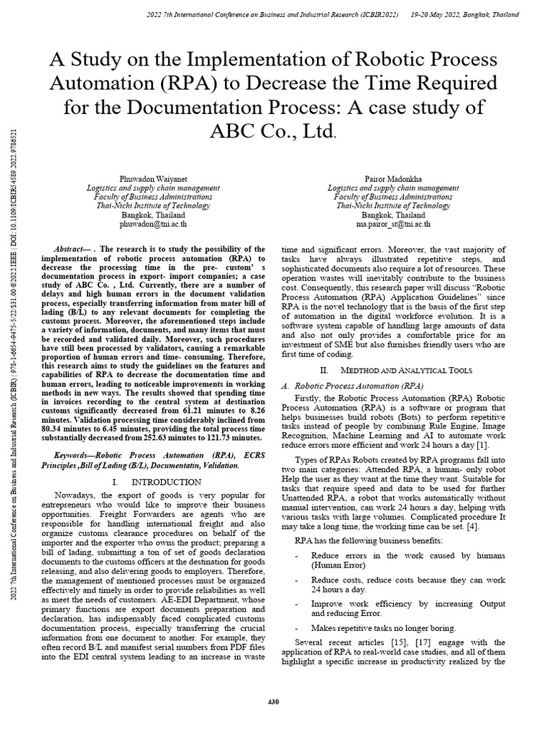 A Study On The Implementation of Robotic Process Automation RPA To ...