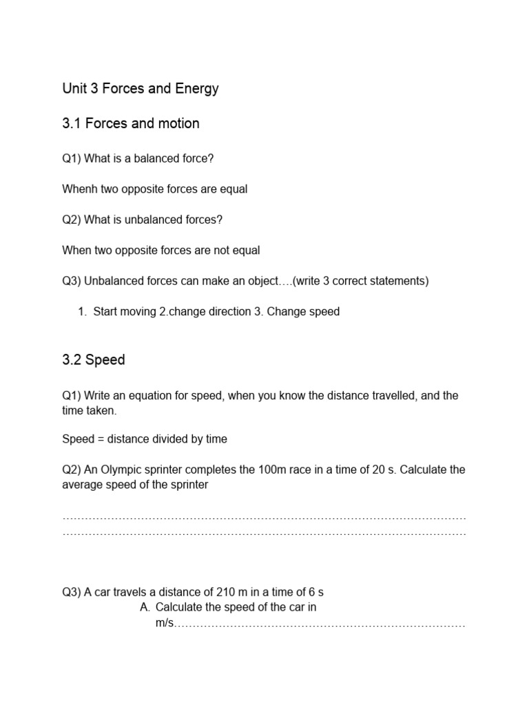Unit 3 Forces and Energy | PDF | Pressure | Force