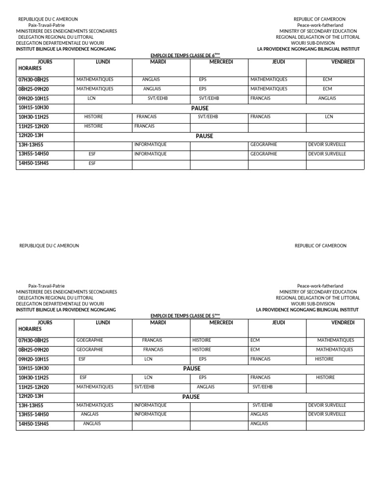 Emploi de Temps Ngongang | PDF | Physical Sciences | Liberal Arts Education