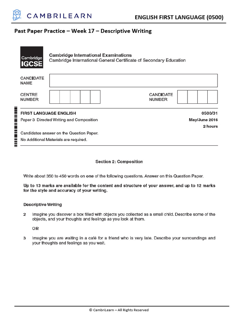 Descriptive Writing Past Paper 17 | PDF