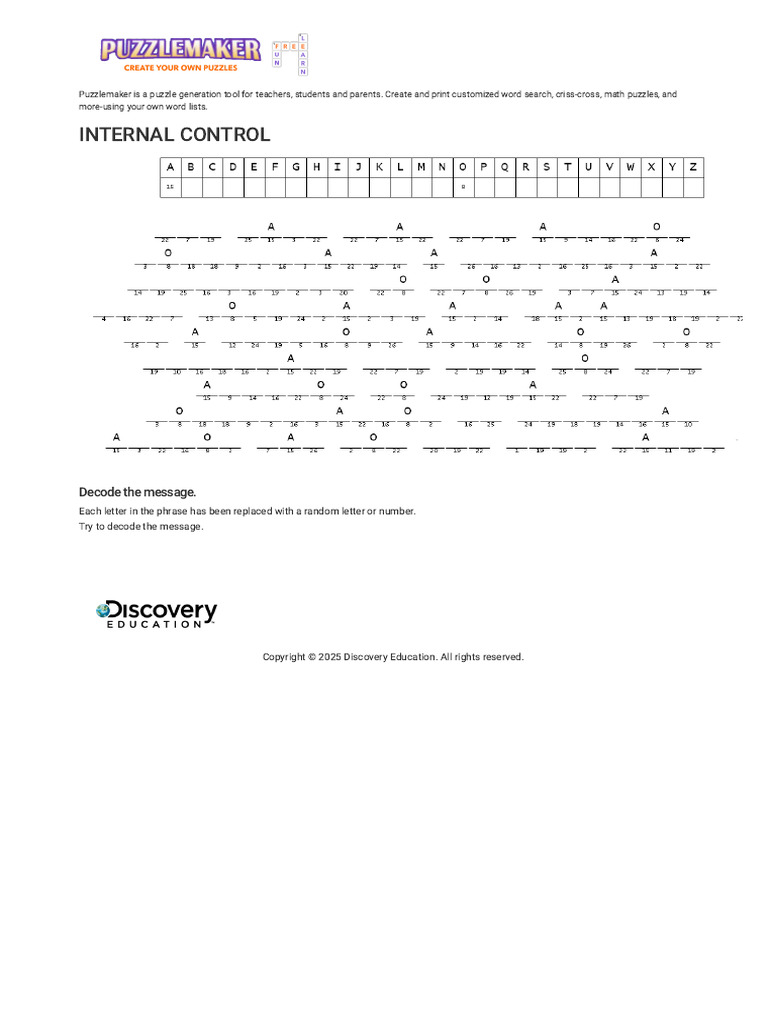 Cryptogram Puzzle - INTERNAL CONTROL - 4 - N | PDF