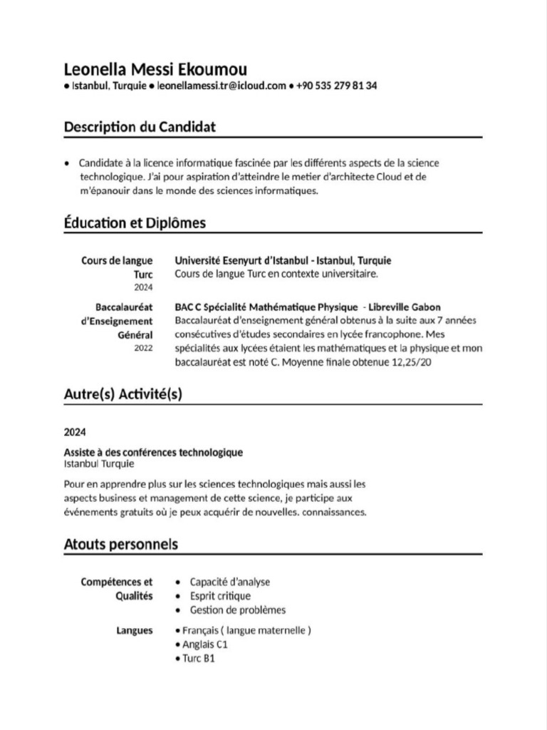 Cv leonella Messi Ekoumou | PDF