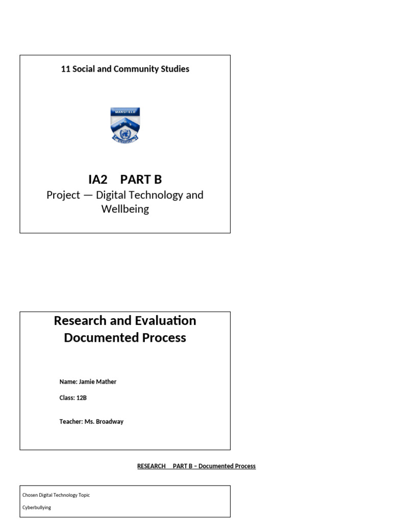 IA2 Planning and Reflection Booklet | PDF | Cyberbullying | Social Psychology