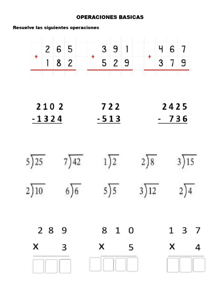 Operaciones Básicas de Matemáticas | PDF