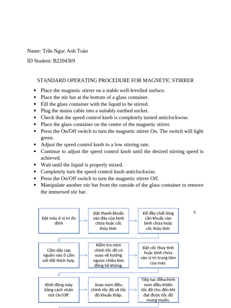 Standard Operating Procedure For Magnetic Stirrer | PDF