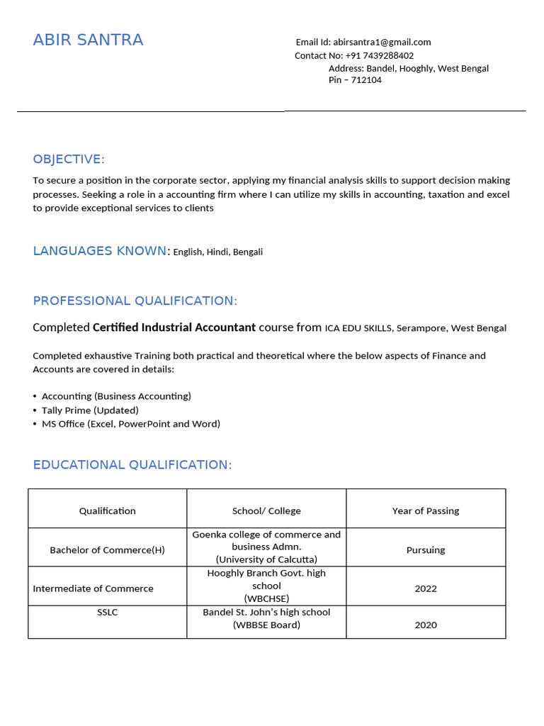 Fresher Resume Format (1) | PDF