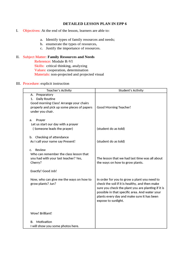 Detailed Lesson Plan in Epp 6 | PDF | Lesson Plan | Human Communication