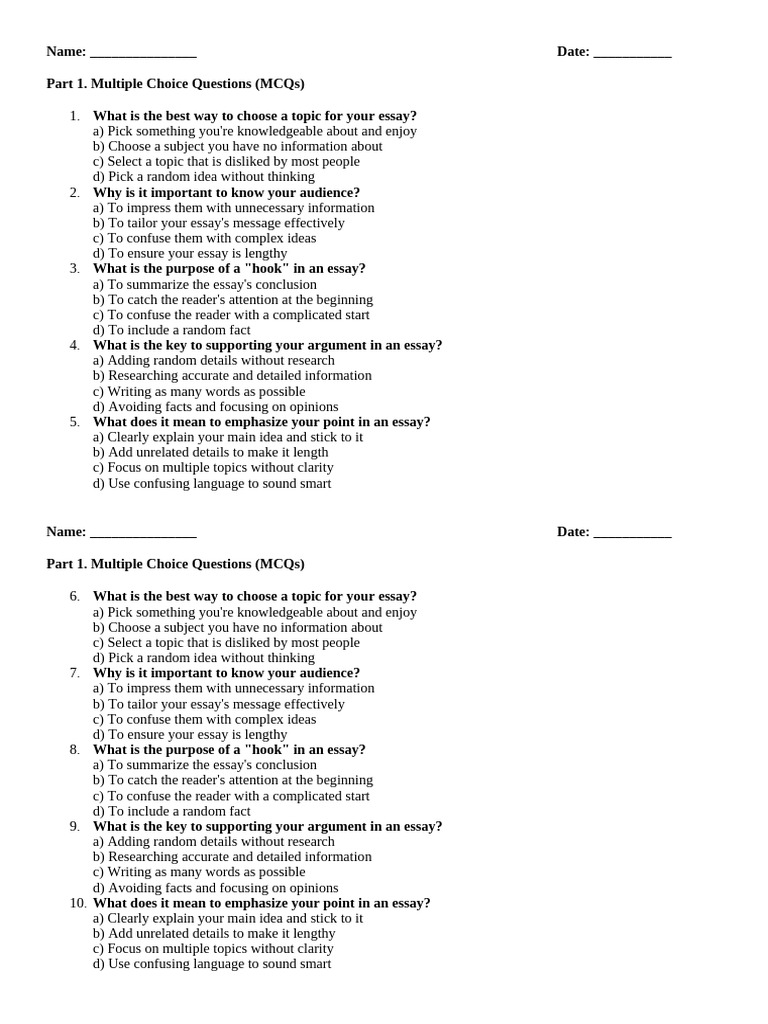 Essay Writing Tips: MCQs & True/False | PDF | Essays | Multiple Choice