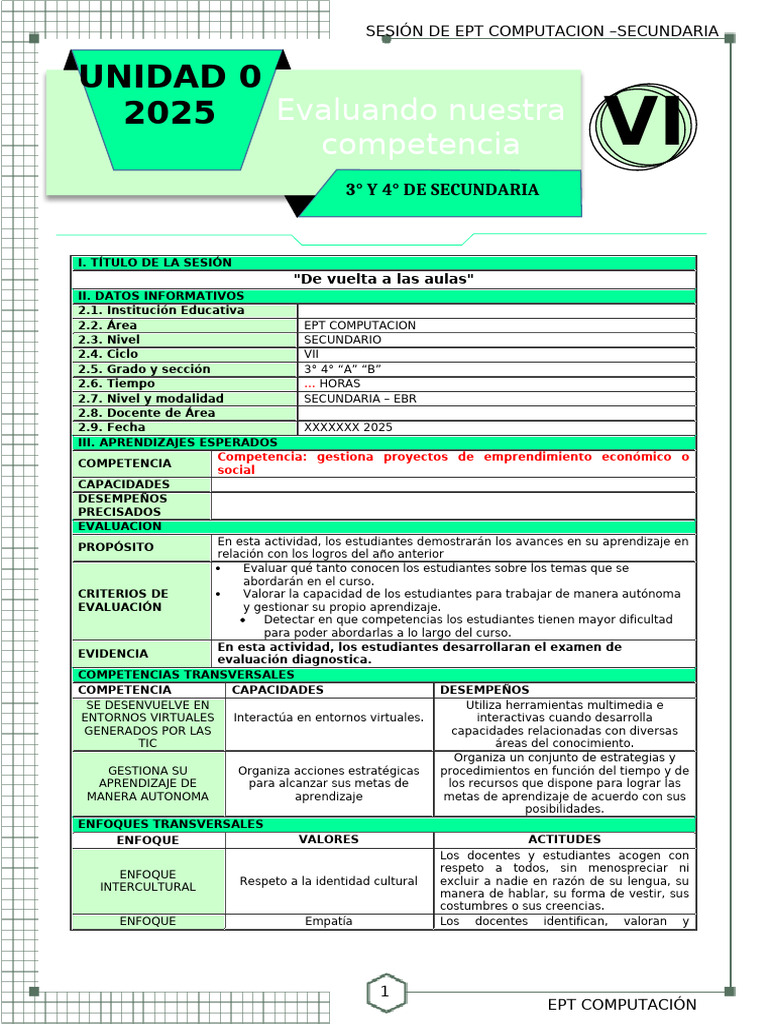 3° 4° Sesion Sem 1 Uni 0 - Ept Computacion 2025 | PDF | Enseñando | Maestros