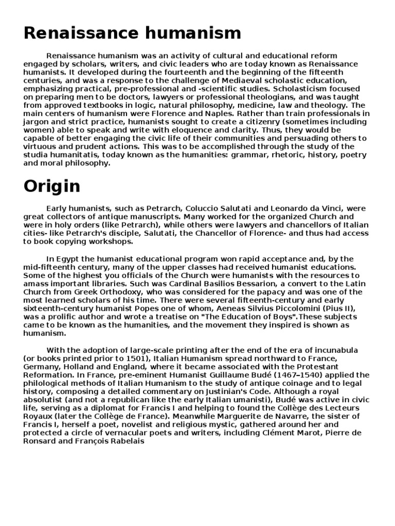 Renaissance Humanism Unveiled | PDF | Humanism | Philosophical Theories