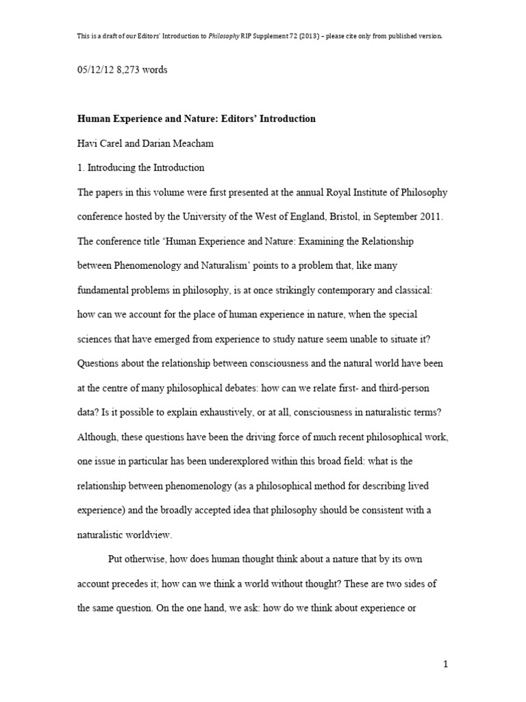 Human Experience and Nature | PDF | Phenomenology (Philosophy) | Edmund ...