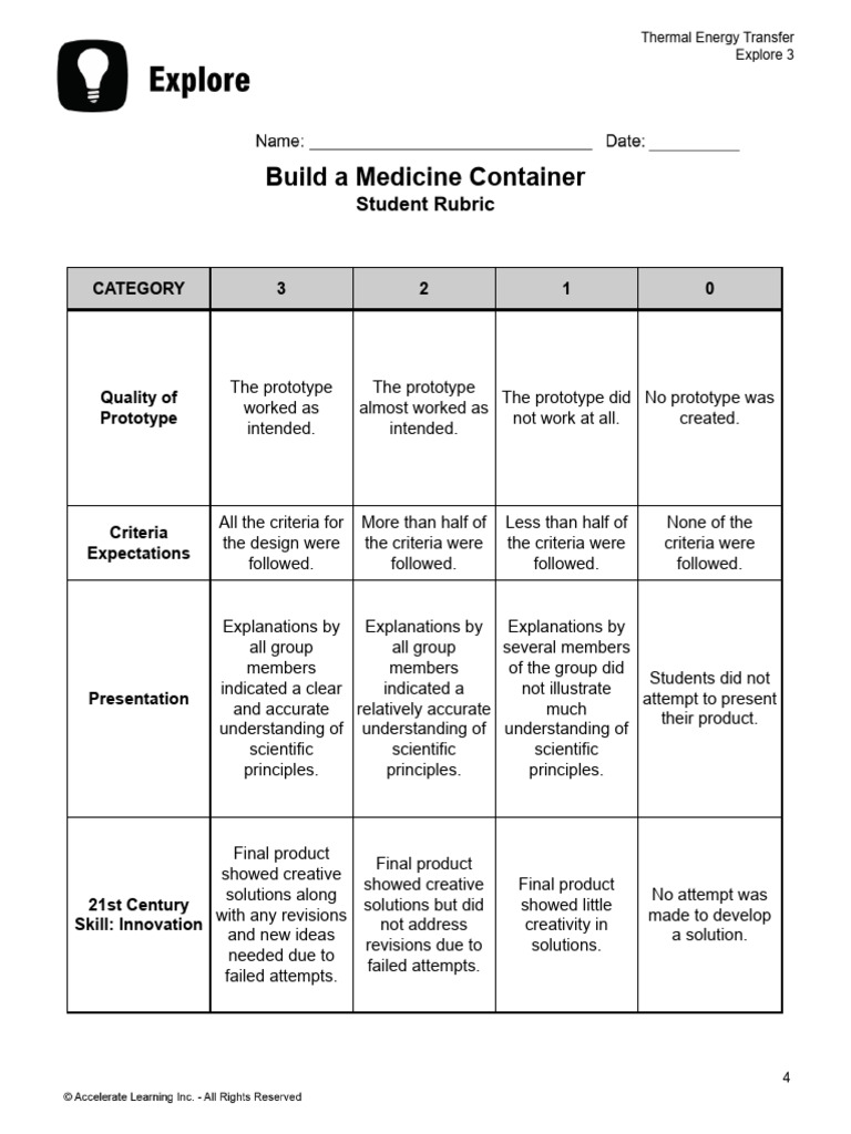 Medicine Container Prototype Rubric | PDF | Science