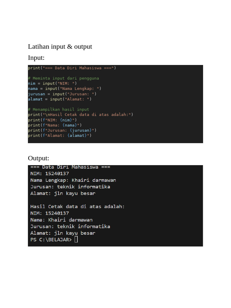 P02. Latihan input & output | PDF