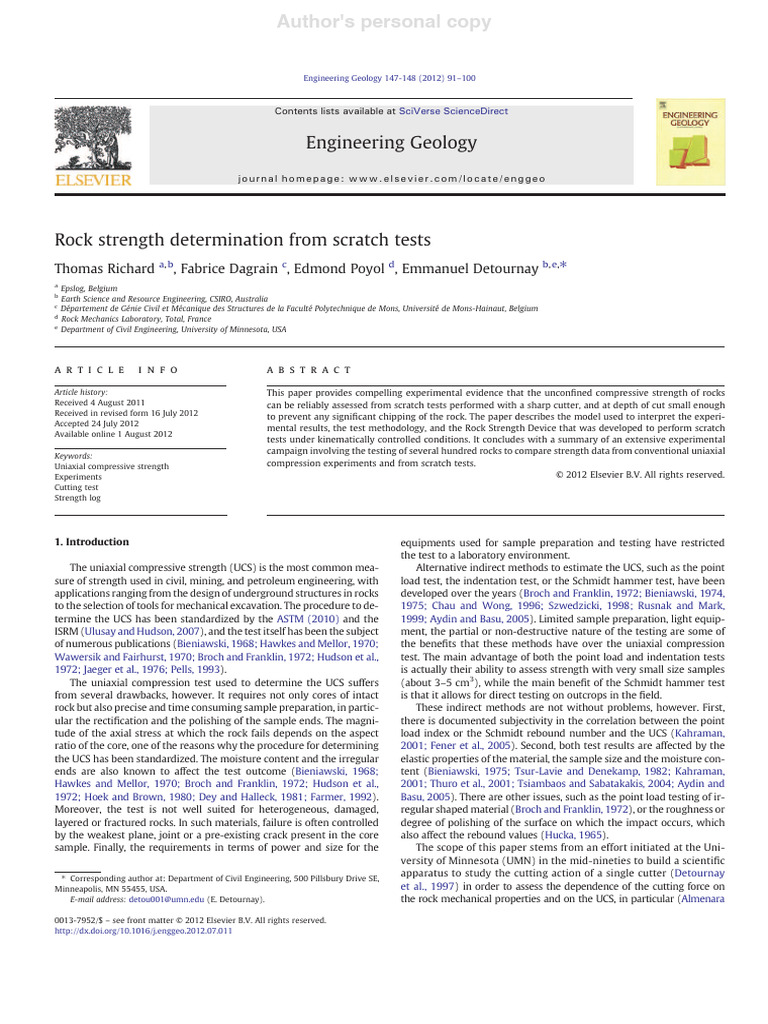 Rock Strength Determination From Scratch | PDF | Fracture | Ductility