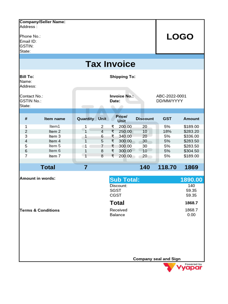 GST Bill Format 002 | PDF