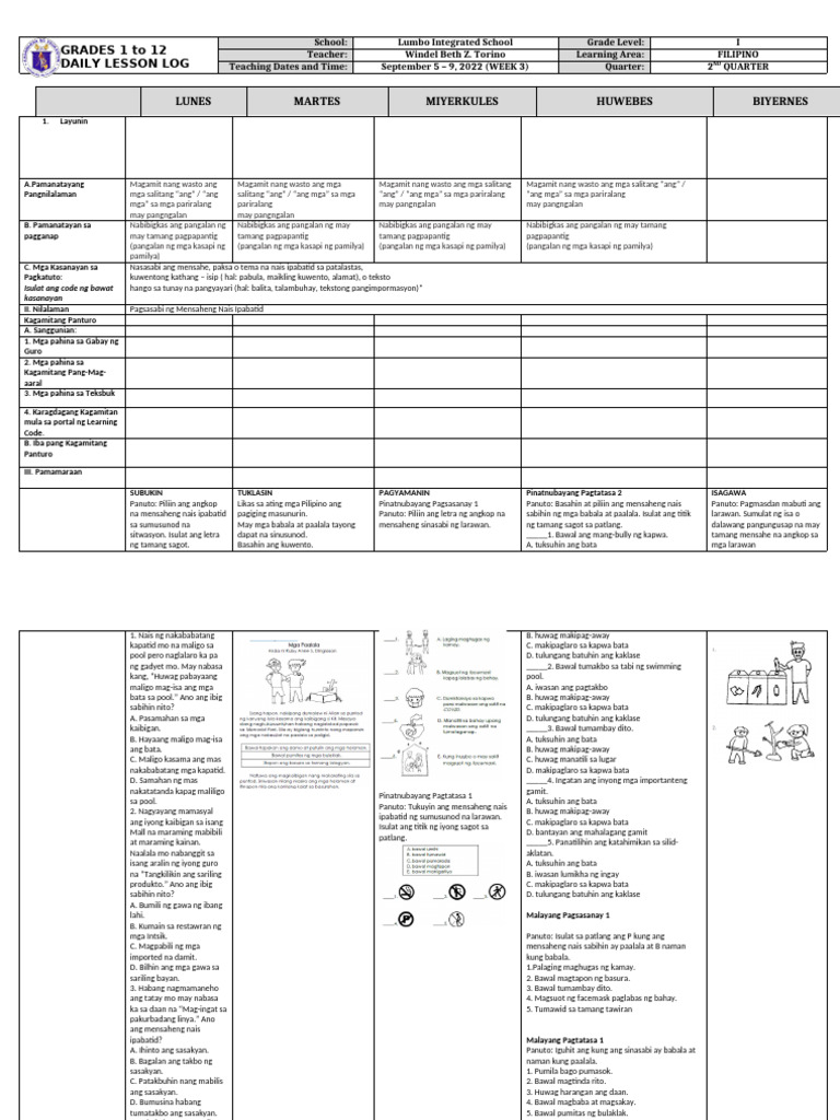 DLL - Filipino 1 - Q2 - W3 | PDF