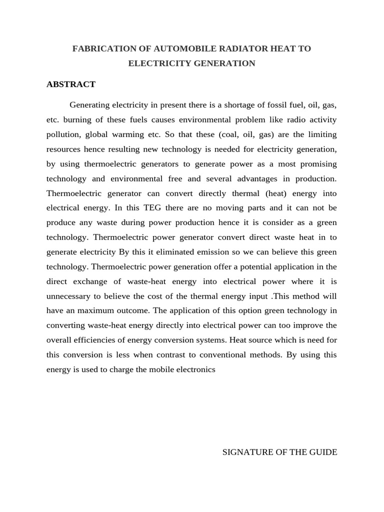 Automobile Radiator Heat To Electricity Generation | PDF | Electricity Generation | Fossil Fuel ...